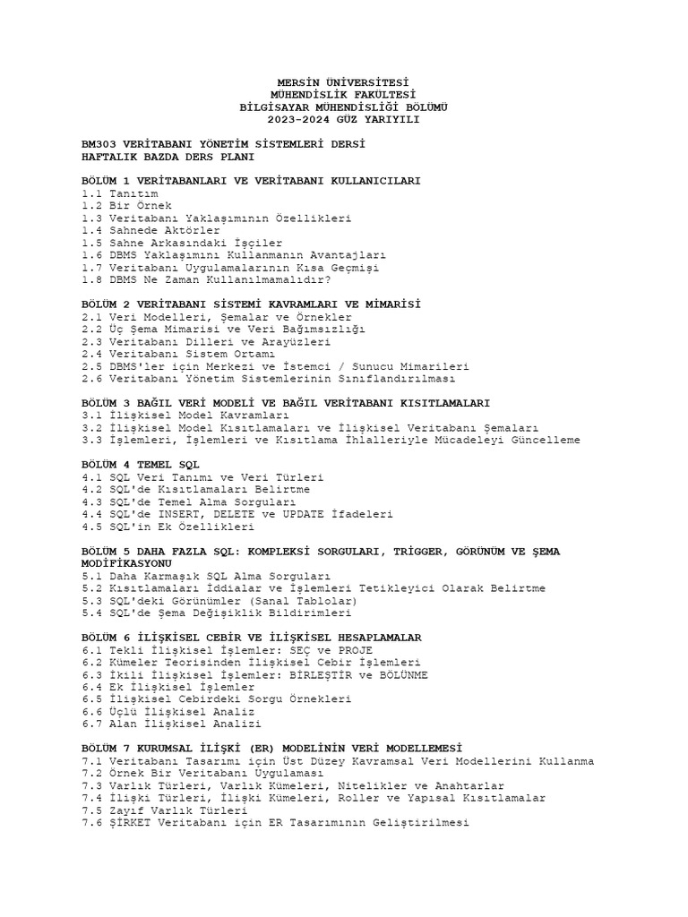 VERİ TABANI YÖNETİM SİSTEMLERİ - 1 Hafta1 | PDF