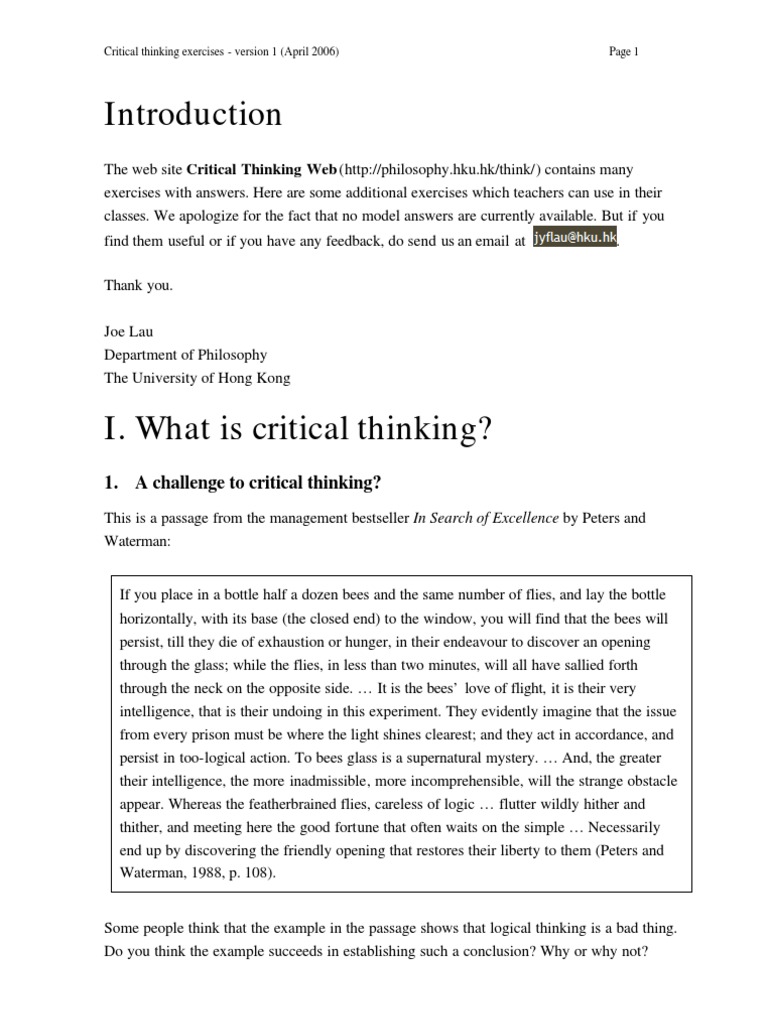 Introduction To Critical Thinking 1 To 5 | PDF | Definition | Critical ...