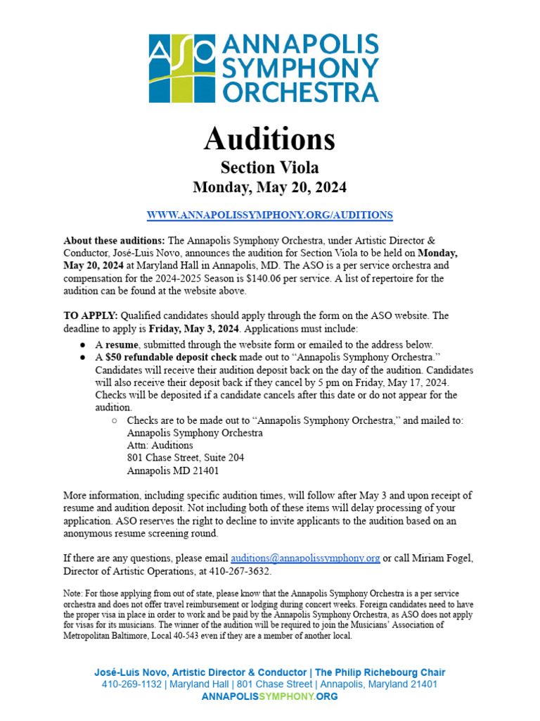 ASO Viola Auditions 05.20.24 Flyer | PDF | Audition | Orchestras