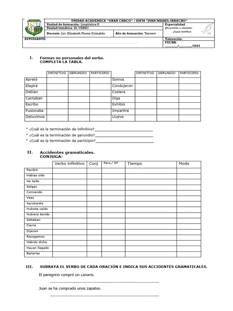 Ejercicios para Repasar EL VERBO | PDF | Verbo | Lingüística