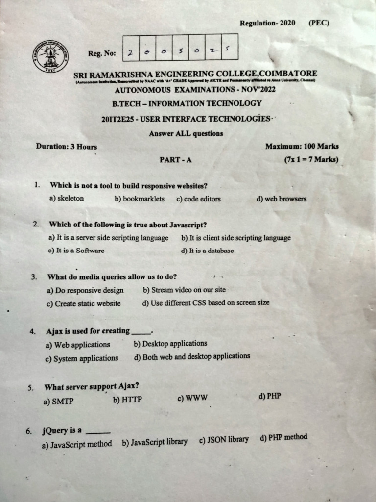 B.Tech - Information Technology: 201T2E25 - User Interface Technologies | PDF | World Wide Web ...