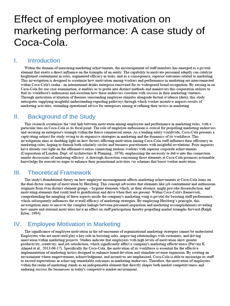 Employee Motivation's Impact on Coca-Cola Marketing | PDF | Marketing ...