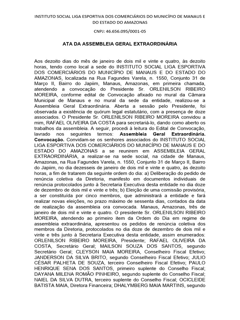 Ata de Assembleia Geral Extraordinária | PDF
