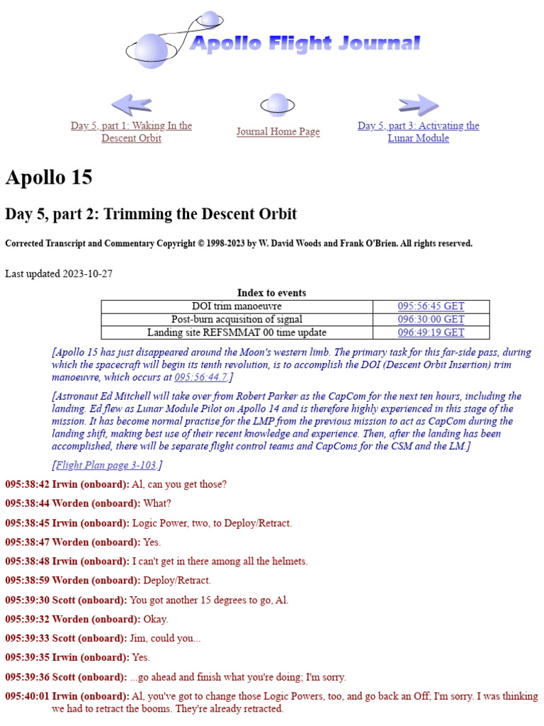 Apollo 15 Flight Journal - Day 5, Part 2 - Trimming The Descent Orbit ...