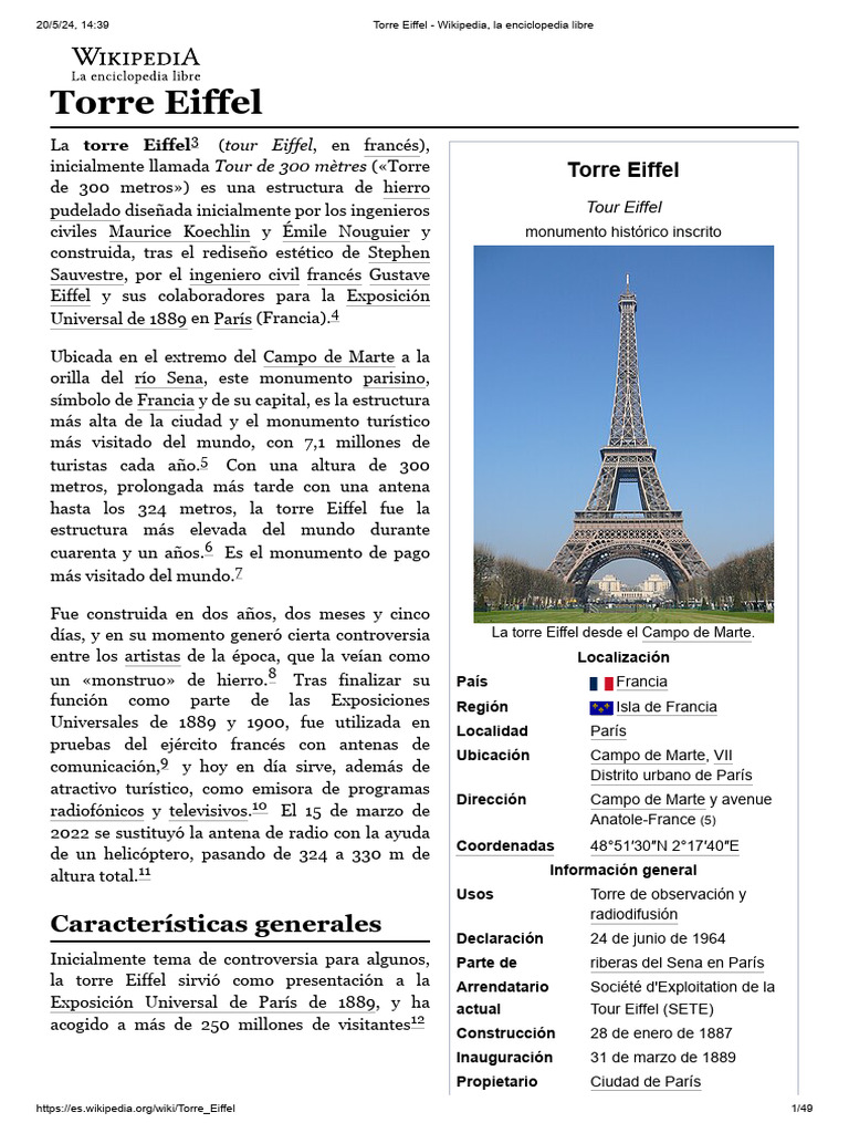 Torre Eiffel - Wikipedia, la enciclopedia libre | PDF | Ascensor