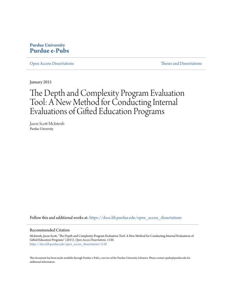 The Depth and Complexity Program Evaluation Tool - A New Method Fo | PDF | Program Evaluation ...
