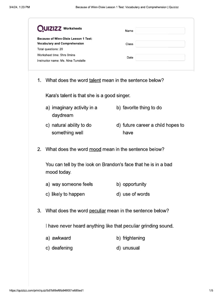 Winn Dixie Vocab | PDF