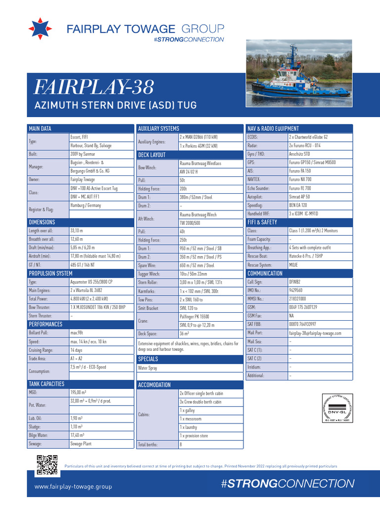 Fairplay-38 ASD Tug Specifications | PDF | Tugboat | Boats