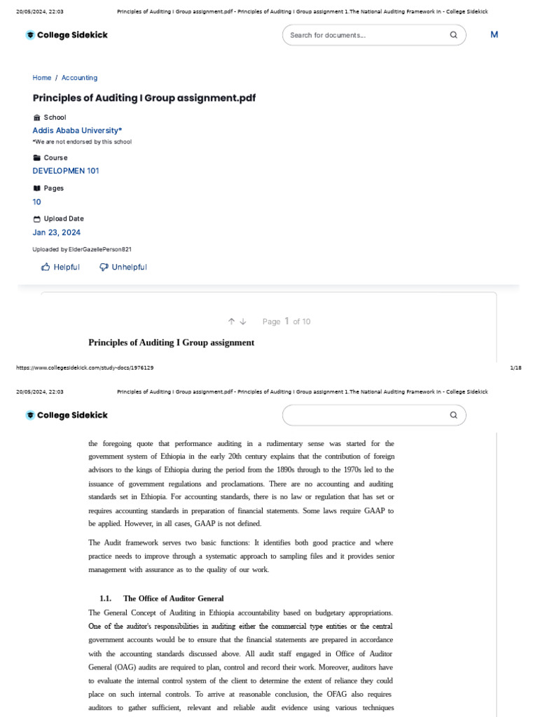 Principles of Auditing I Group Assignment - PDF - Principles of Auditing I Group Assignment 1 ...