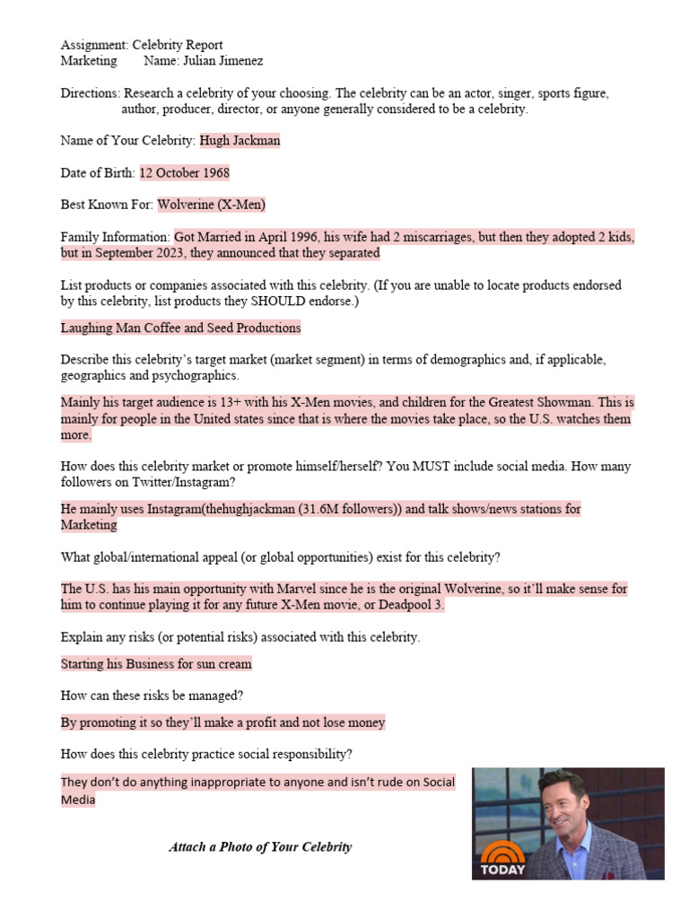 Celebrity Report Assignment | PDF