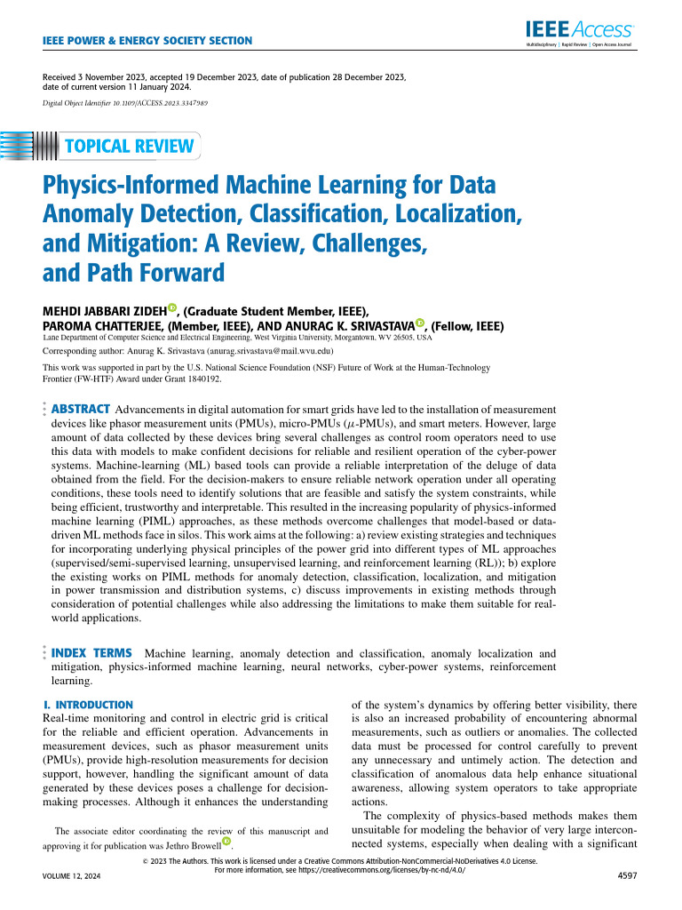 Physics Informed Machine Learning For Data Anomaly Detection