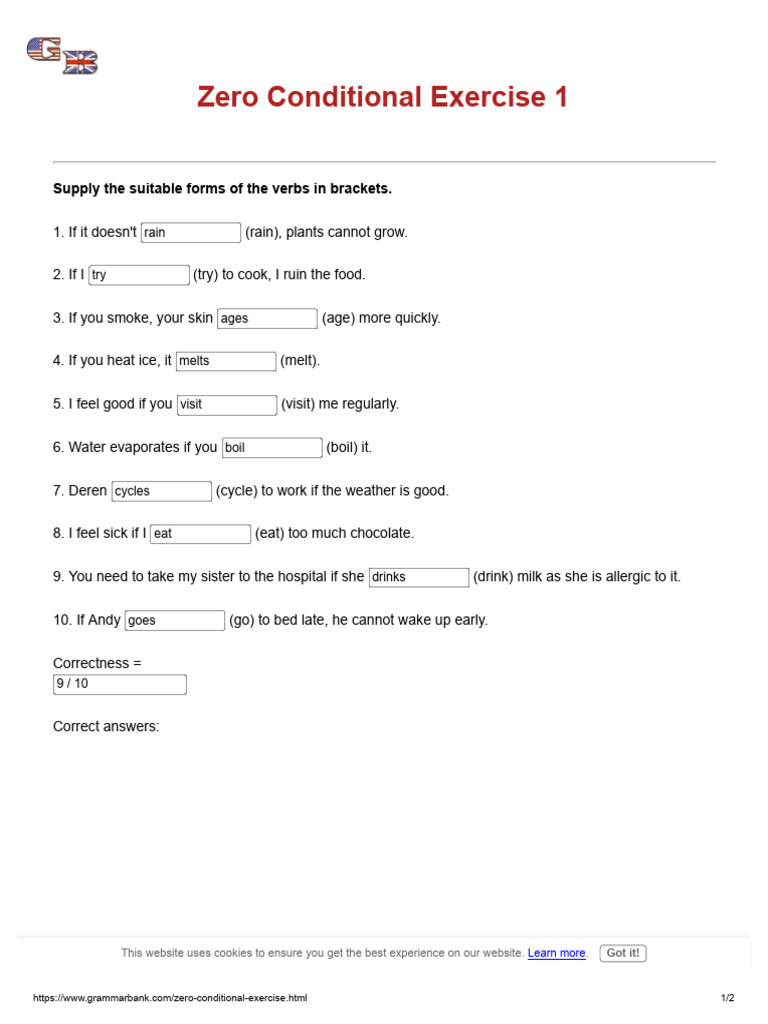 Zero Conditional Exercise 1 - GrammarBank | PDF