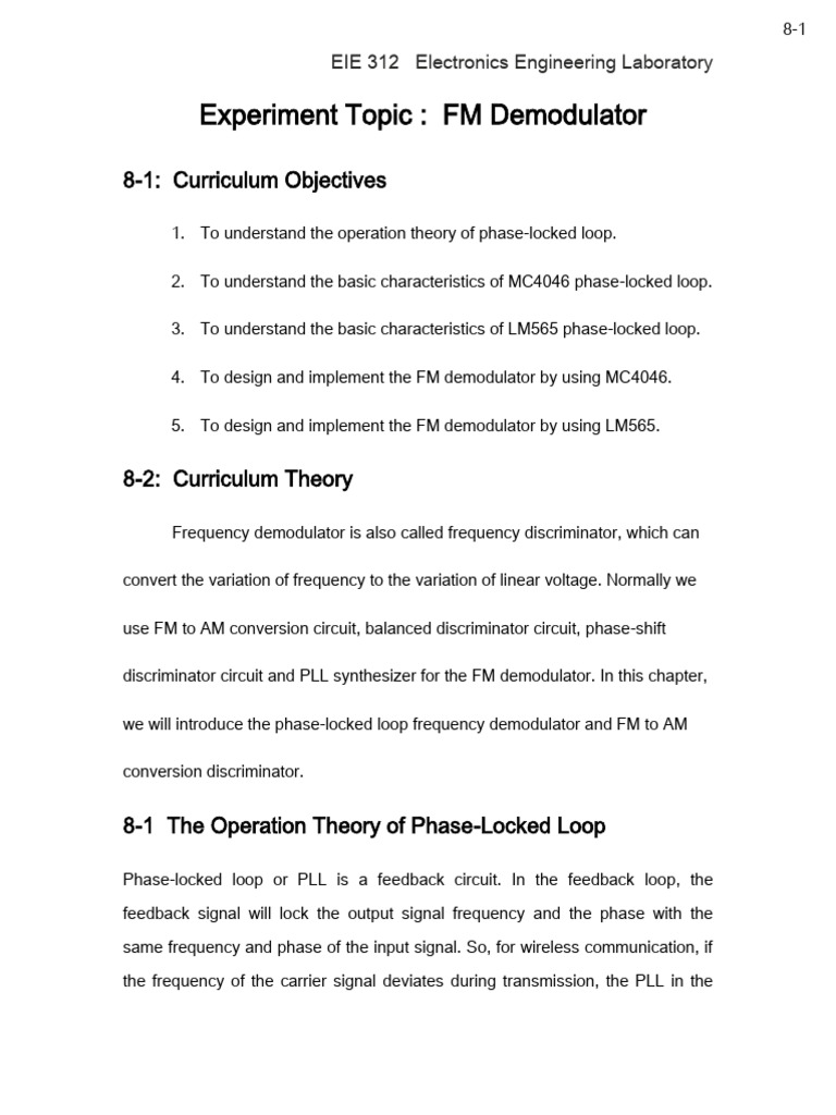 FM Demodulator Design Using PLL | PDF | Detector (Radio) | Frequency ...