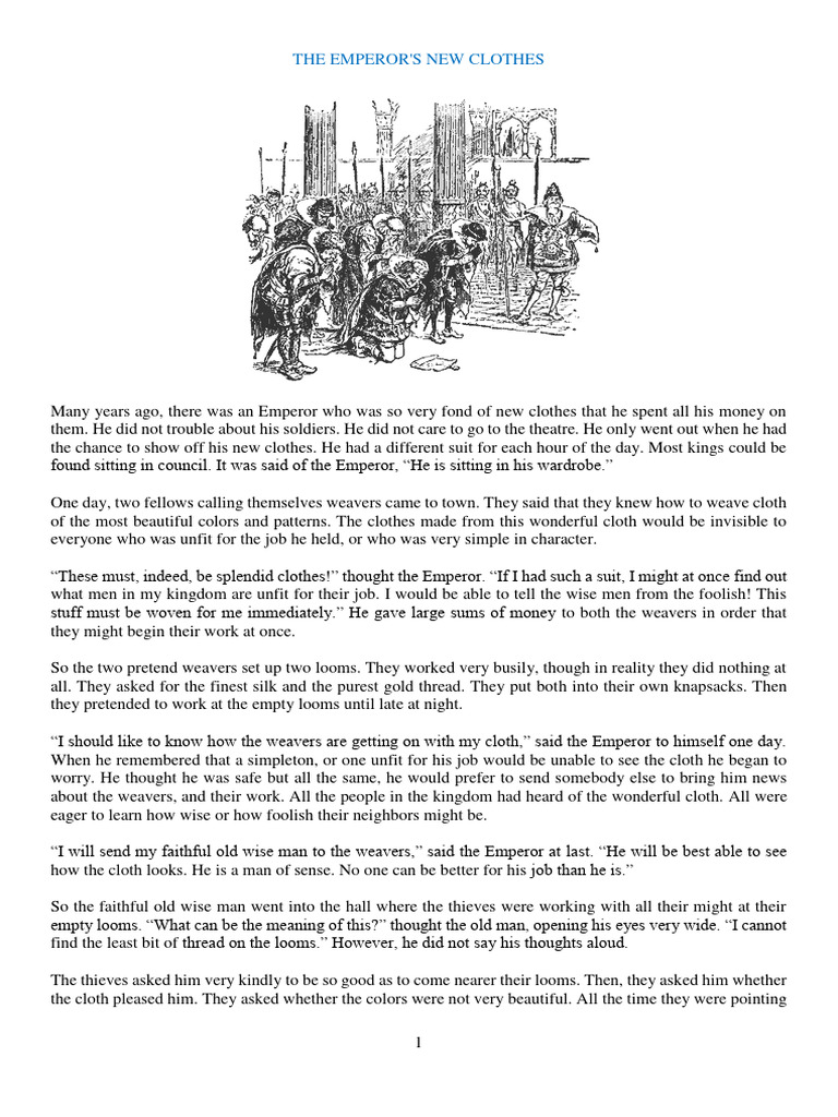 The Emperor's New Clothes Summary | PDF | Weaving | Loom