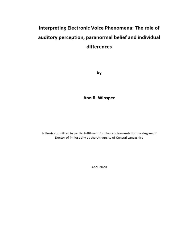 Interpreting Electronic Voice Phenomena: The Role of Auditory Perception, Paranormal Belief and ...