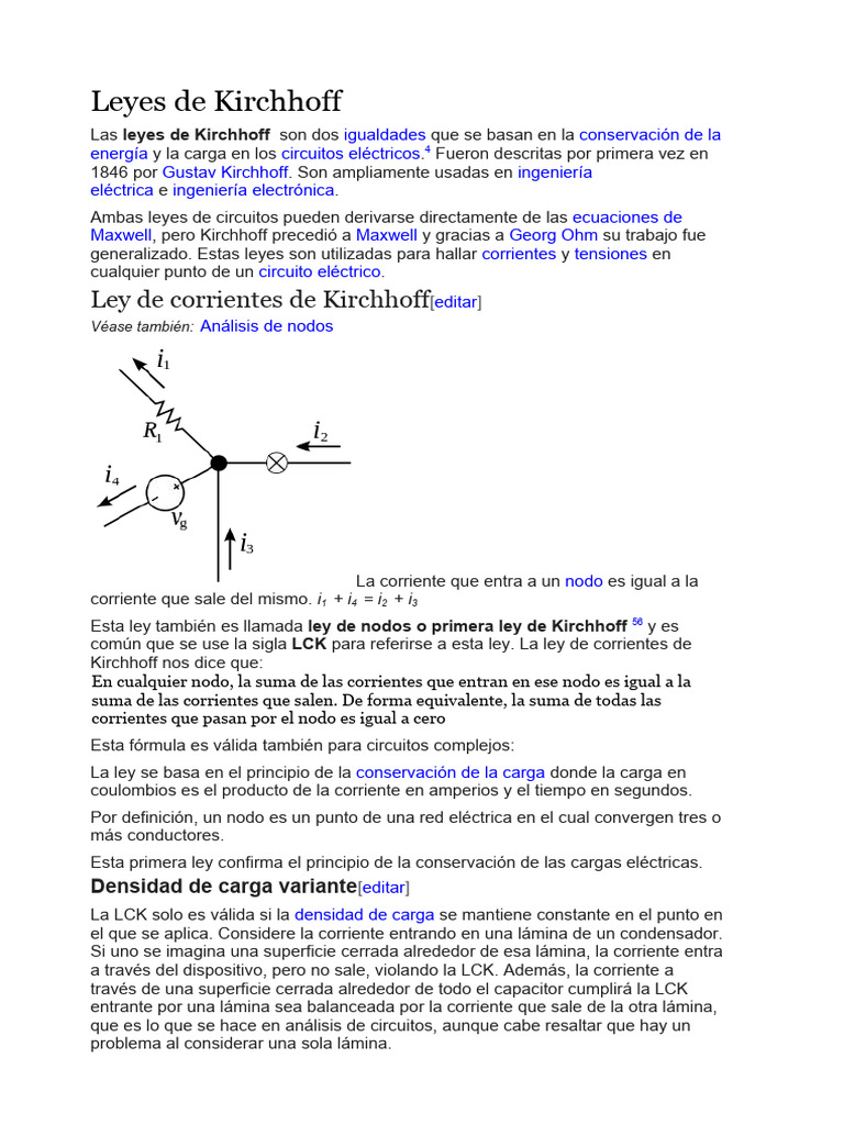 Leyes de Kirchhoff | PDF | Ingenieria Eléctrica | Electricidad