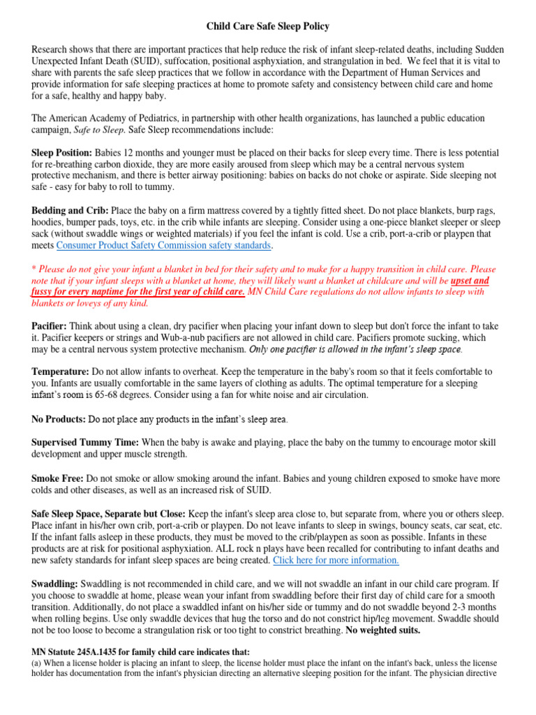 Safe Sleep Policy 20223 | PDF | Infancy | Childhood