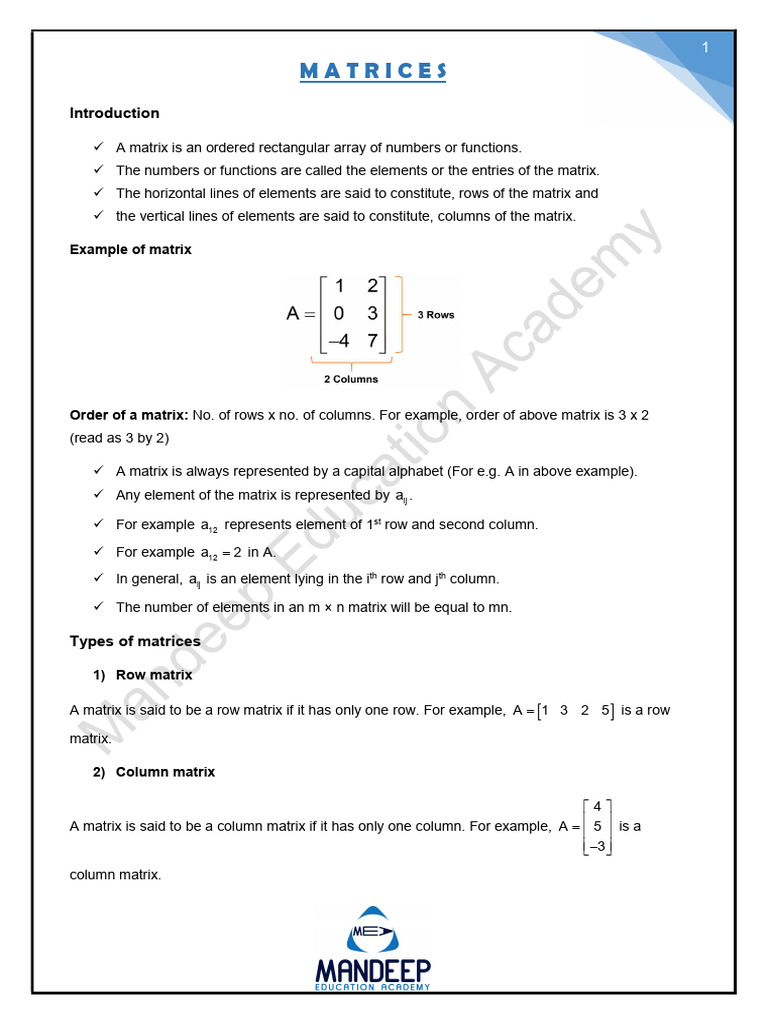 Matrices | PDF | Matrix (Mathematics) | Matrix Theory