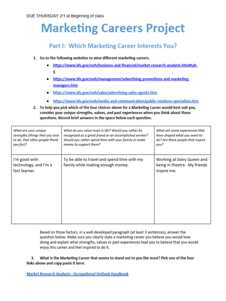 Marketing Careers Project | PDF | Teachers