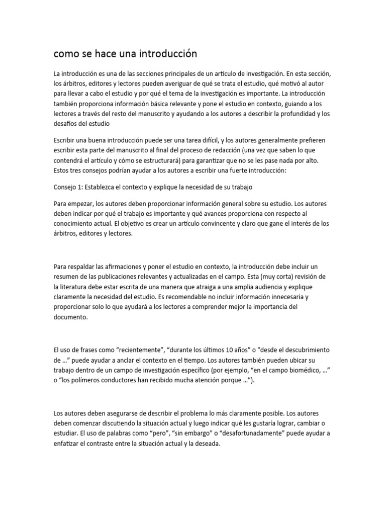Como Se Hace Una Introducción | PDF | Artes del lenguaje y disciplina ...