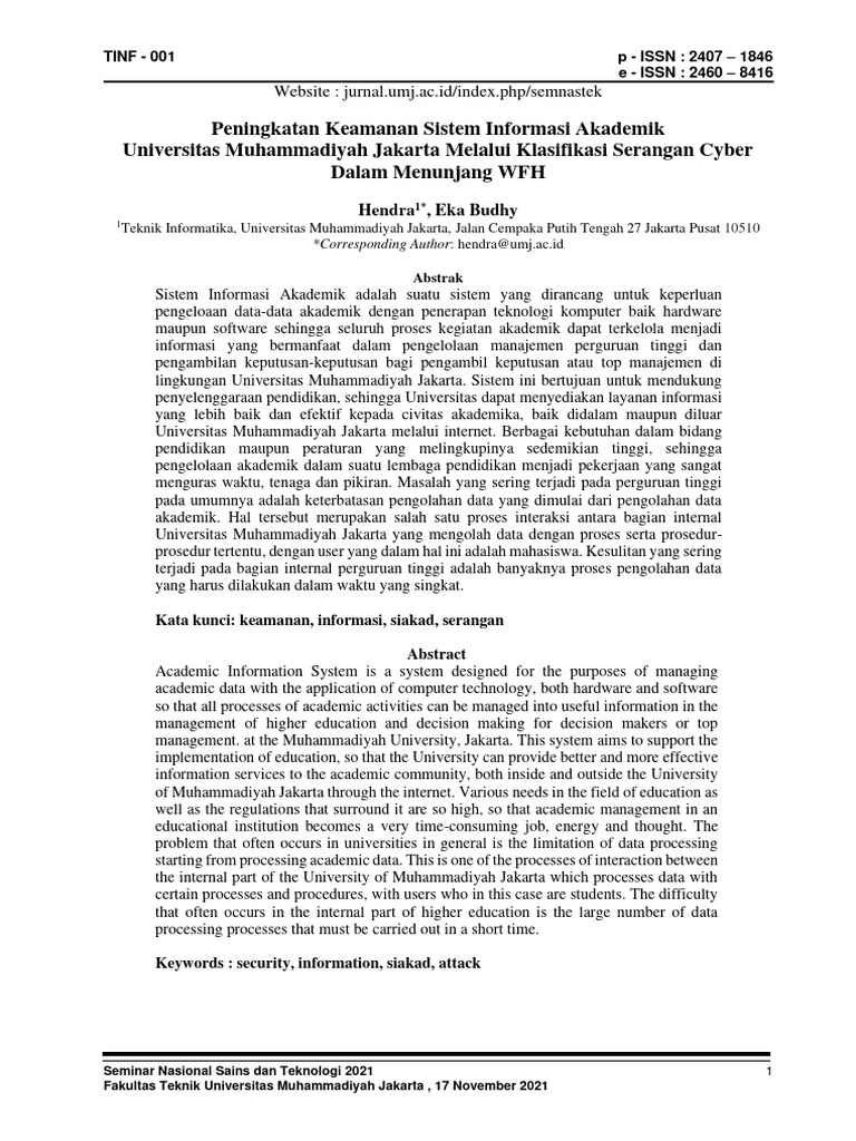 Peningkatan Keamanan Sistem Informasi Akademik Universitas Muhammadiyah Jakarta Melalui ...