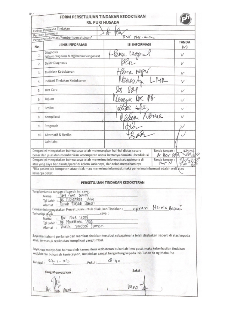 Form Persetujuan Tindakan Kedokteran | PDF