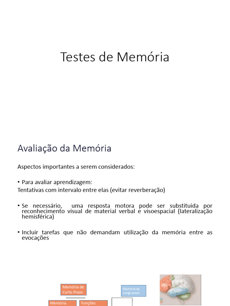 Avaliação de Memória: Tipos e Testes | PDF | Memória | Neurociência