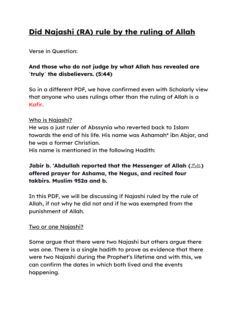 Did Najashi (RA) Rule by The Ruling of Allah | PDF | Hadith | Muhammad