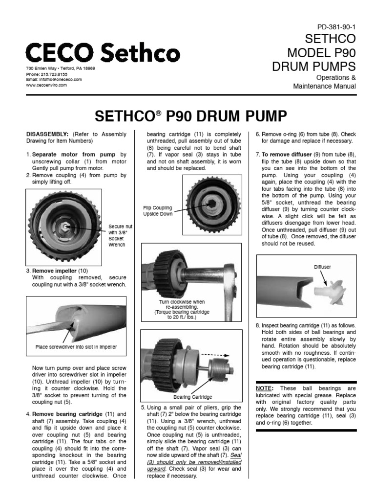 Sethco P90 IOM | PDF | Pump | Bearing (Mechanical)