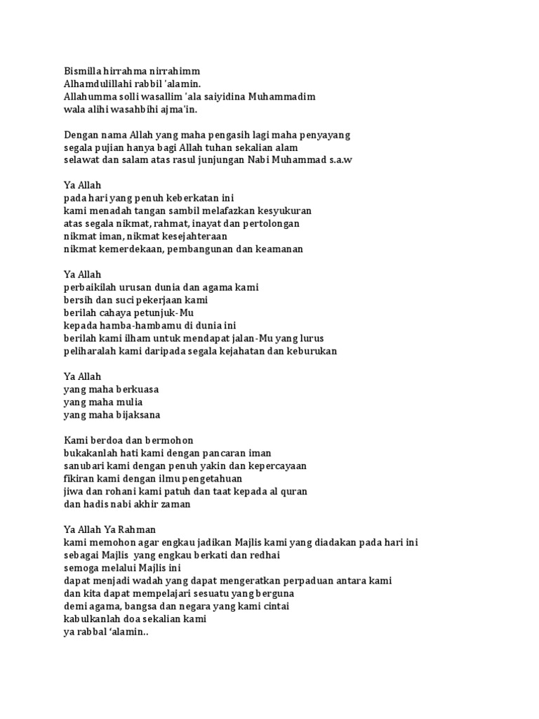 Doa Pembuka Majlis Keberkatan | PDF | Kajian Bahasa Asing ...