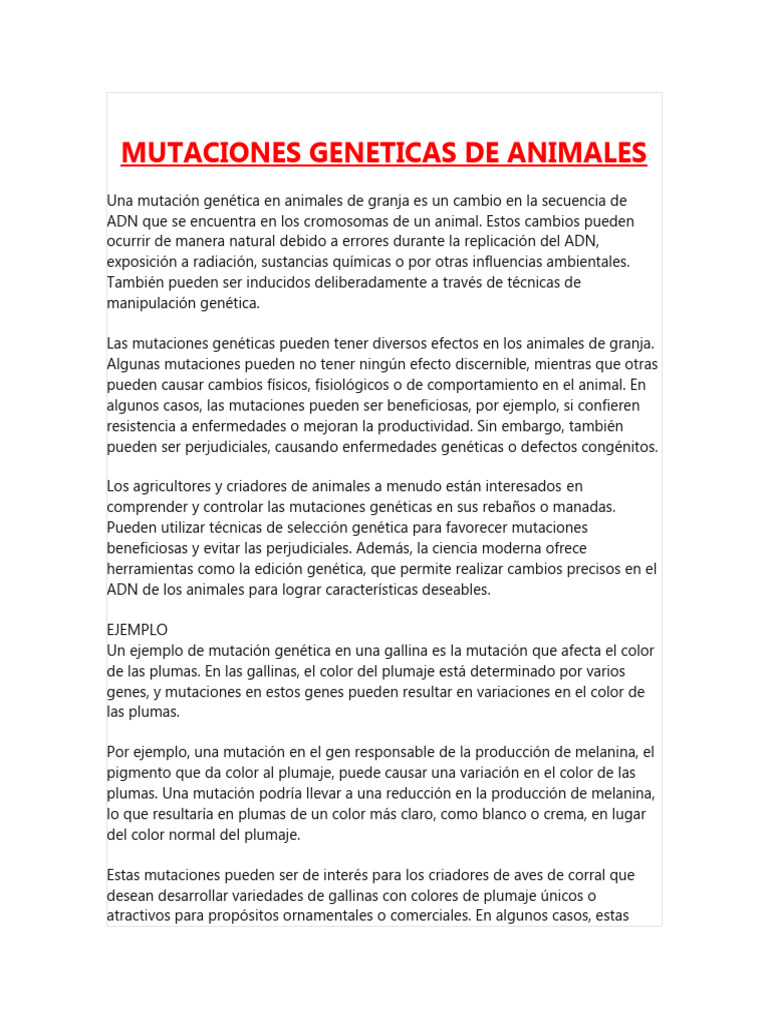 Mutaciones Geneticas 1 | PDF | Leche | Mutación