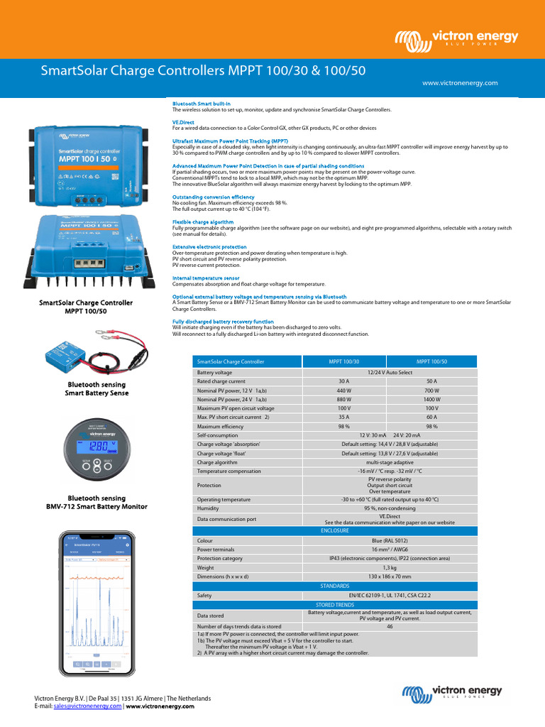 Datasheet SmartSolar Charge Controller MPPT 100 30 & 100 50 EN | PDF ...