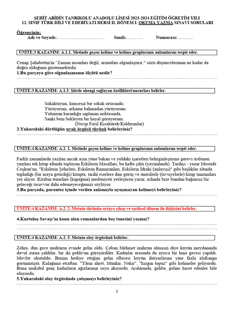 12 TDE Sınavı | PDF