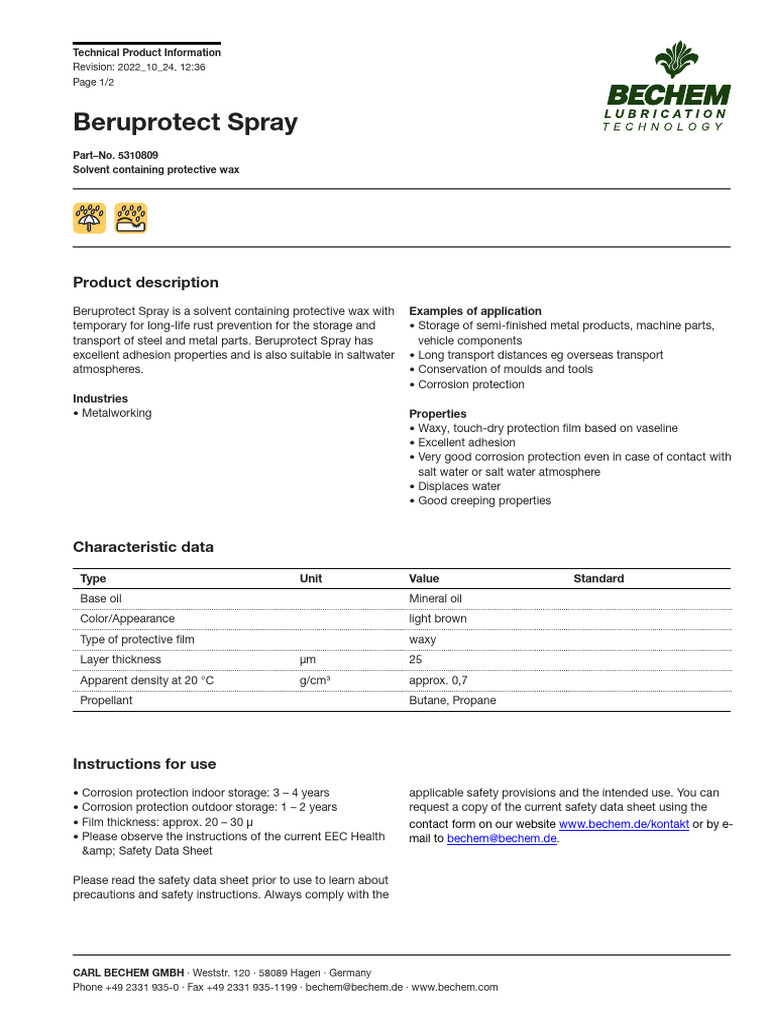 TDB ENG Beruprotect Spray 5310809 en Us | PDF | Corrosion | Information