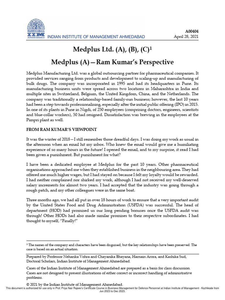 Case 1 - Medplus Ltd. | PDF | Incentive | Employment
