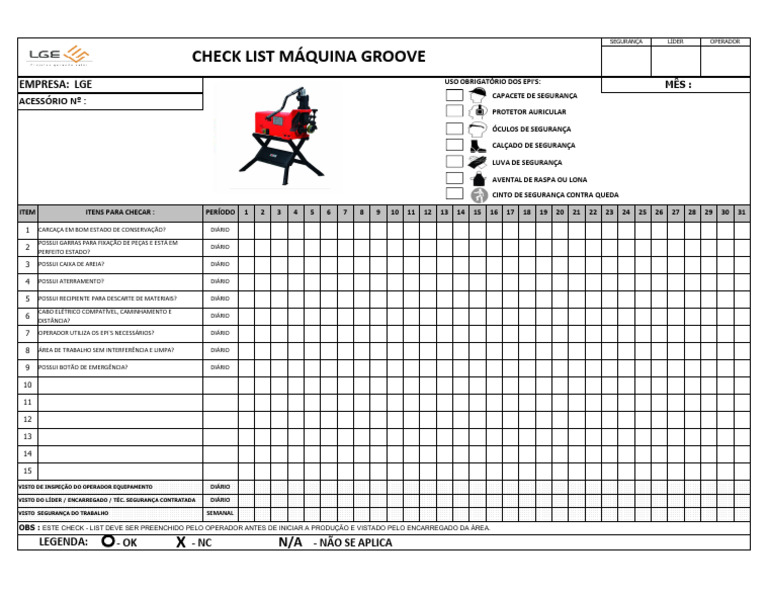 Check List Máquina Groove (Rosqueadeira) | PDF