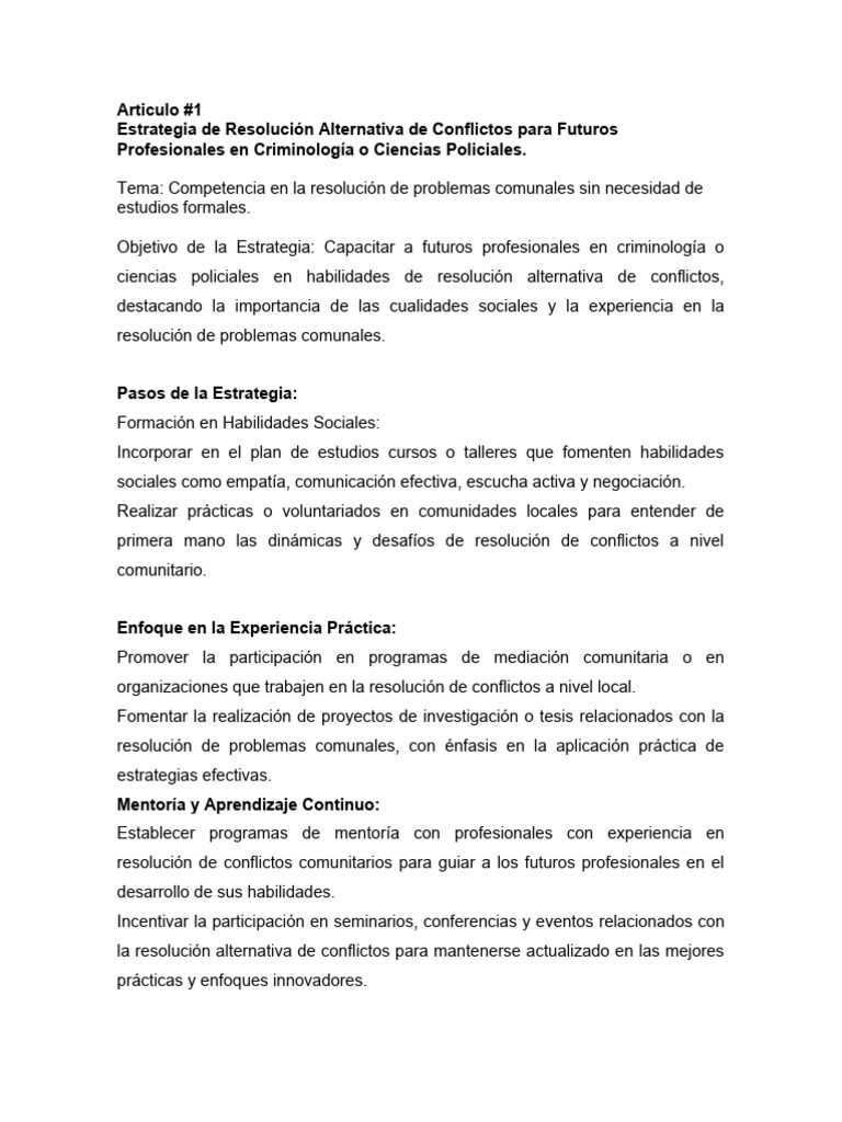 Estrategias Sobre La Resolución Alternativa de Conflictos para ...