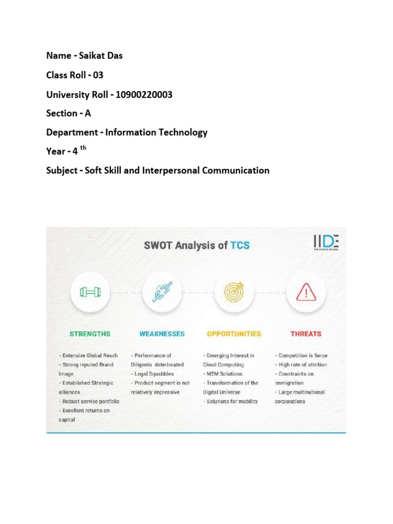 SWOT Analysis of TCS 2023 Insights | PDF | Cloud Computing | Business