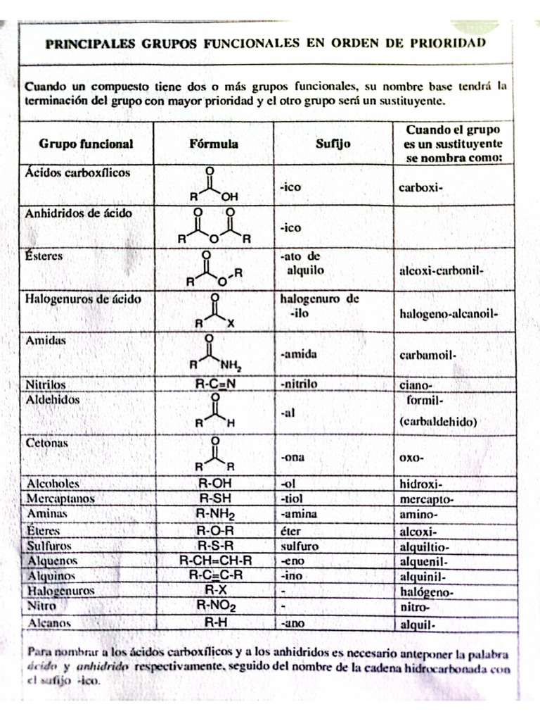 Principales Grupos Funcionales Ordenados Por Orden de Prioridad | PDF