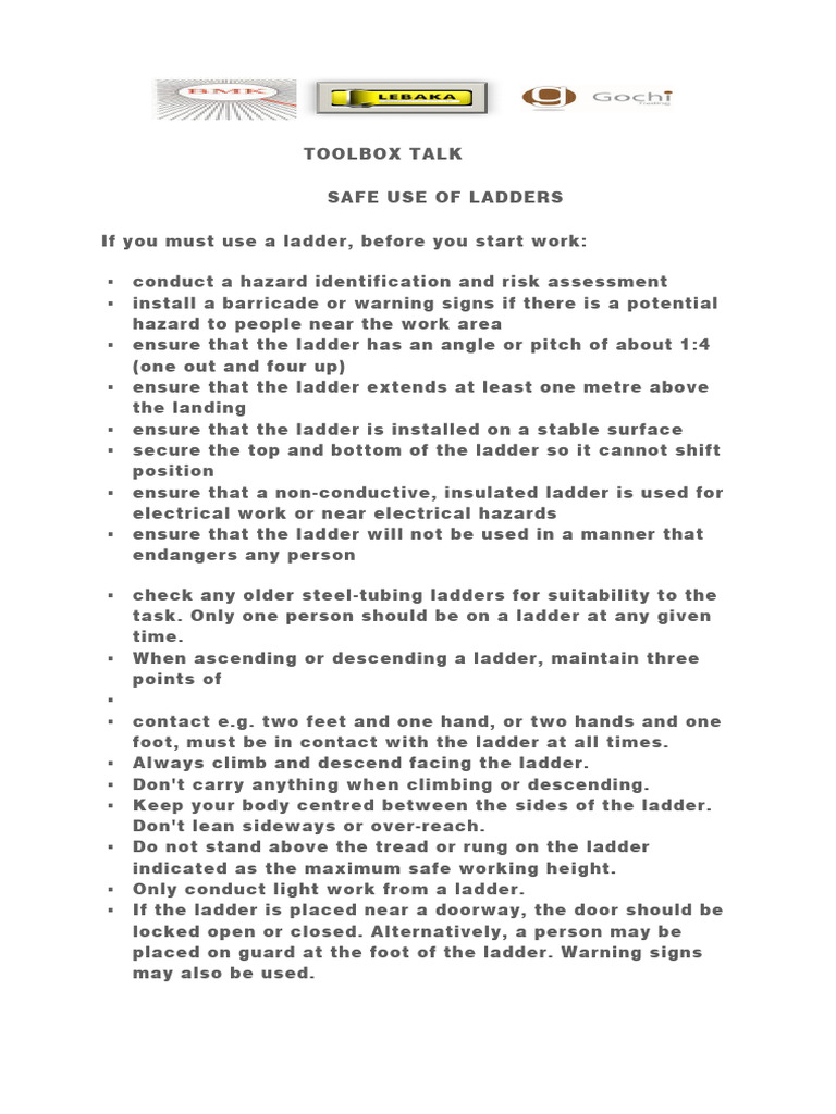 Toolbox Talk Ladder Use | PDF