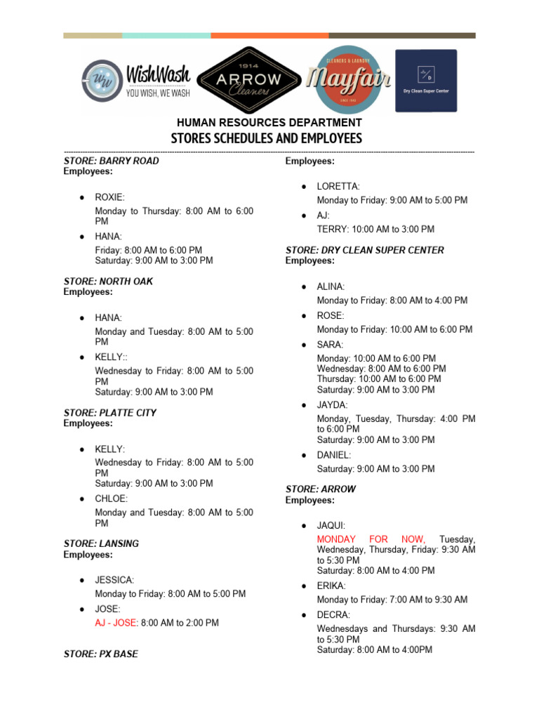 Stores Schedules and Employees | PDF