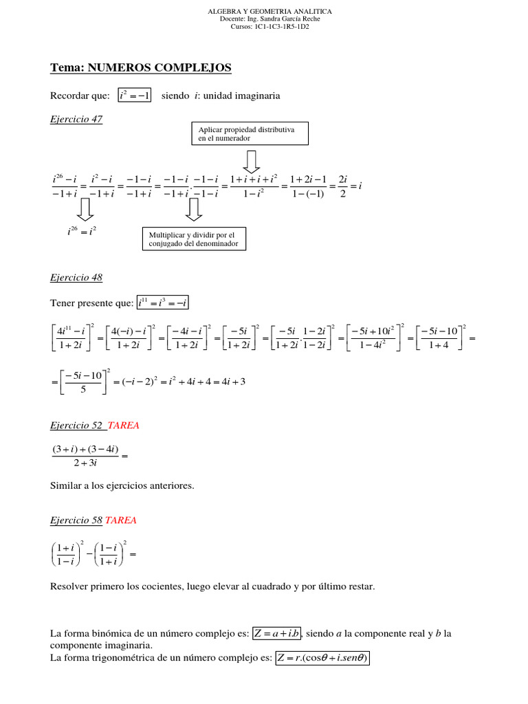 Algebra Complejos 2020 | PDF | Número complejo | Números