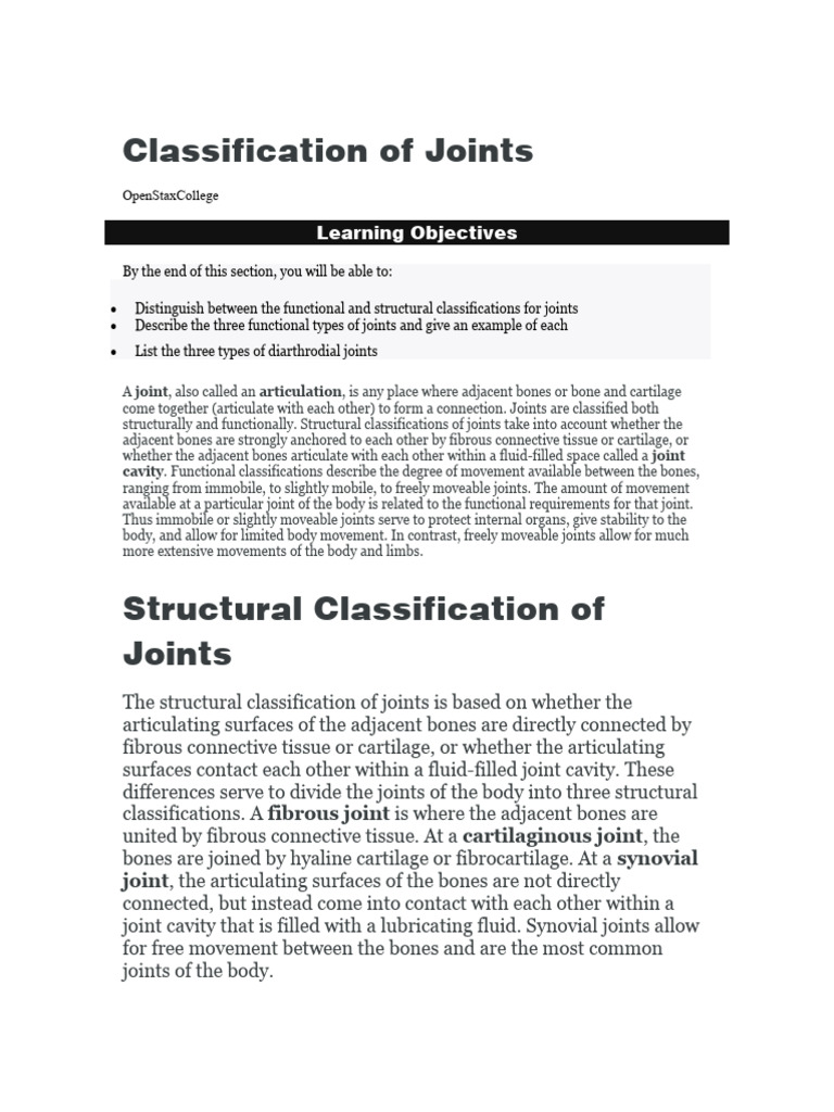 Classification of Joints | PDF | Joint | Cartilage