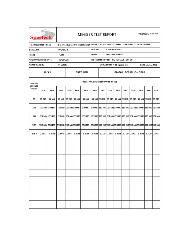 Megger Test Reprt | PDF