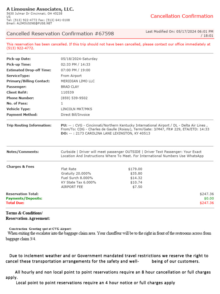 Cancellation Confirmation | PDF | Limousine | Airport