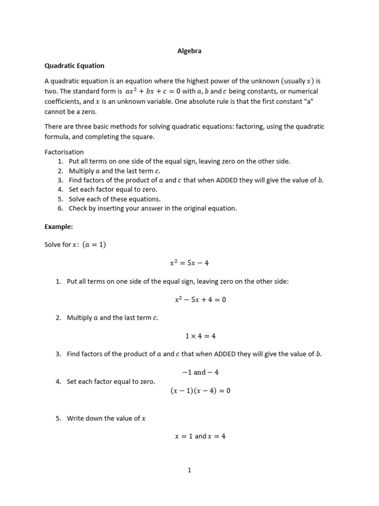 Topic 1-Algebra-2 | PDF | Quadratic Equation | Factorization