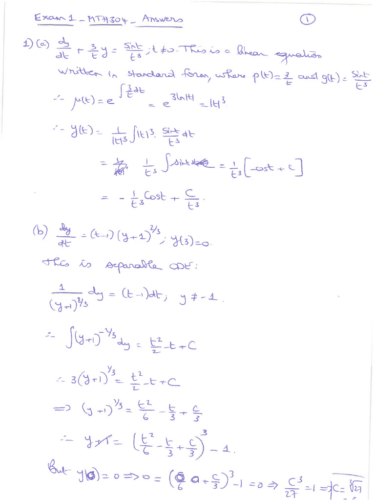 Answer Key - Exam 1 - MTH304 Fall 2022 | PDF