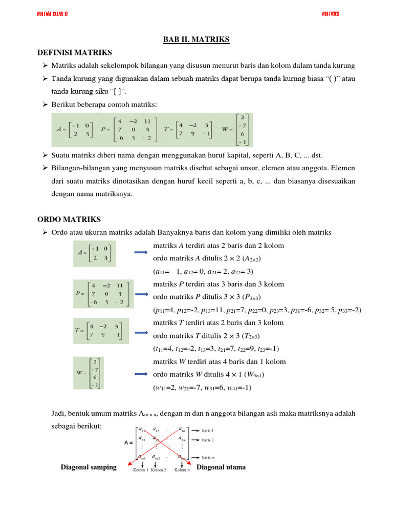DEFINISI, ORDO, JENIS DAN TRANSPOS MATRIKS | PDF