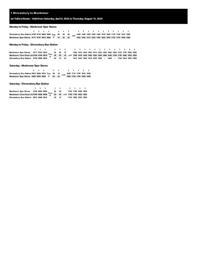 1 Shrewsbury To Monkmoor From 06 Apr 2024 | PDF