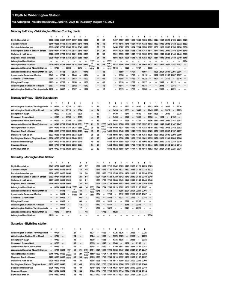 Blyth to Ashington Bus Schedule | PDF